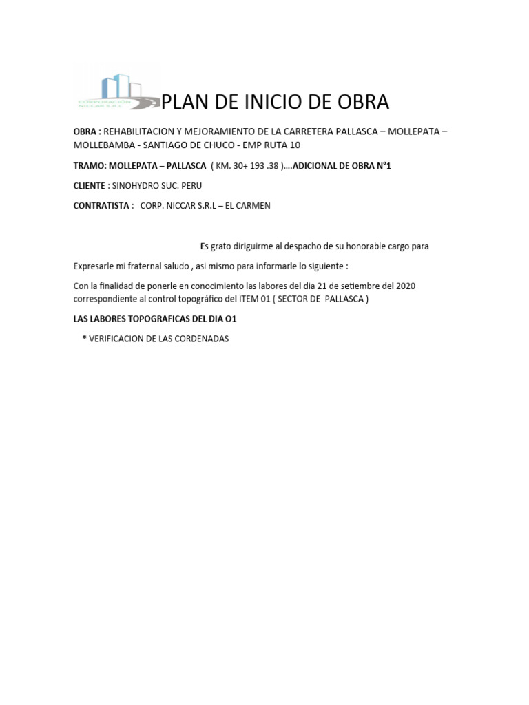Plan de Inicio de Obra | PDF