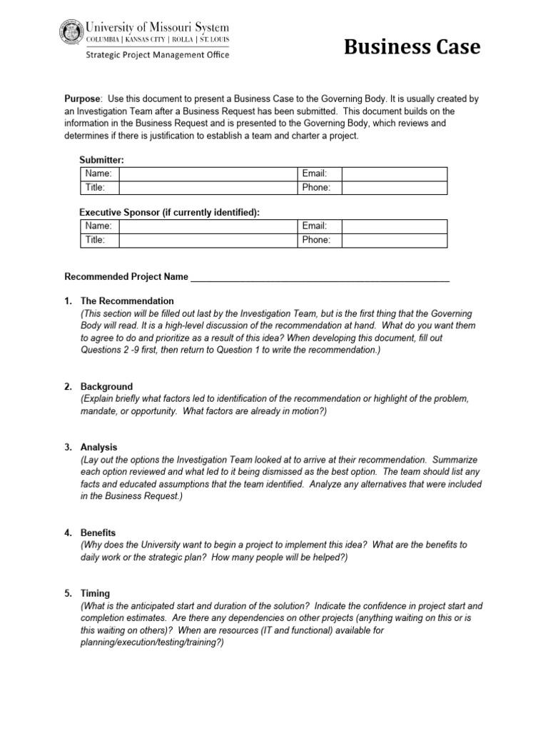 UM Business Case Template | PDF | Risk | Swot Analysis