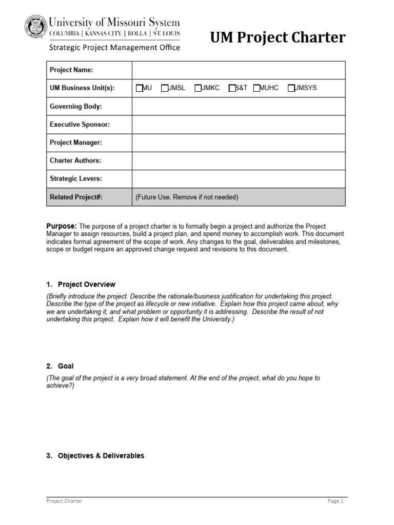 UM Project Charter Template | PDF | Swot Analysis | Risk
