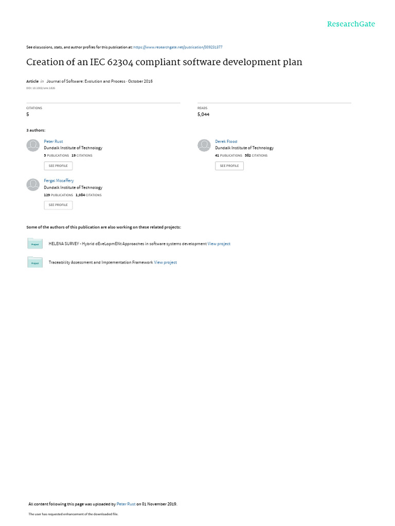 (Pub) Creation of An IEC 62304 Compliant Software Development Plan | PDF | Medical Device | Risk ...