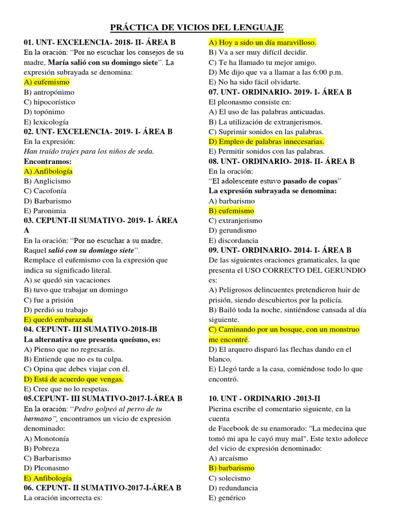 Práctica de Reforzamiento - Vicios Del Lenguaje y Sintaxis | PDF