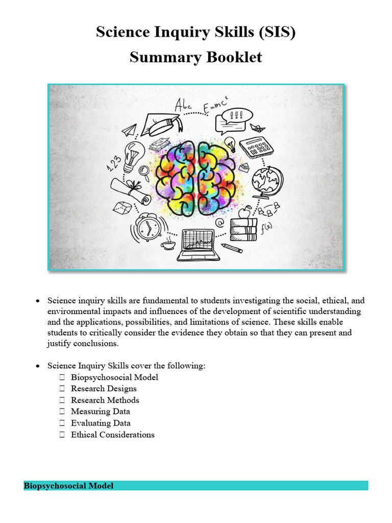 Science Inquiry Skills Summary Booklet | PDF | Experiment | Skewness
