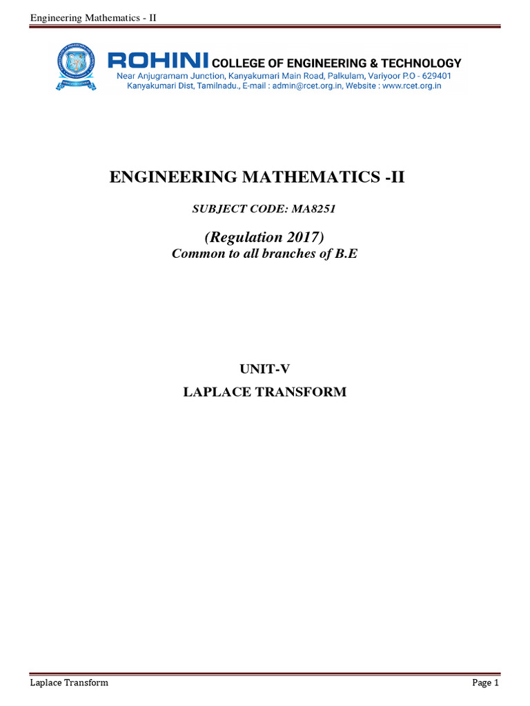 Unit - 5 Laplace Transform | PDF