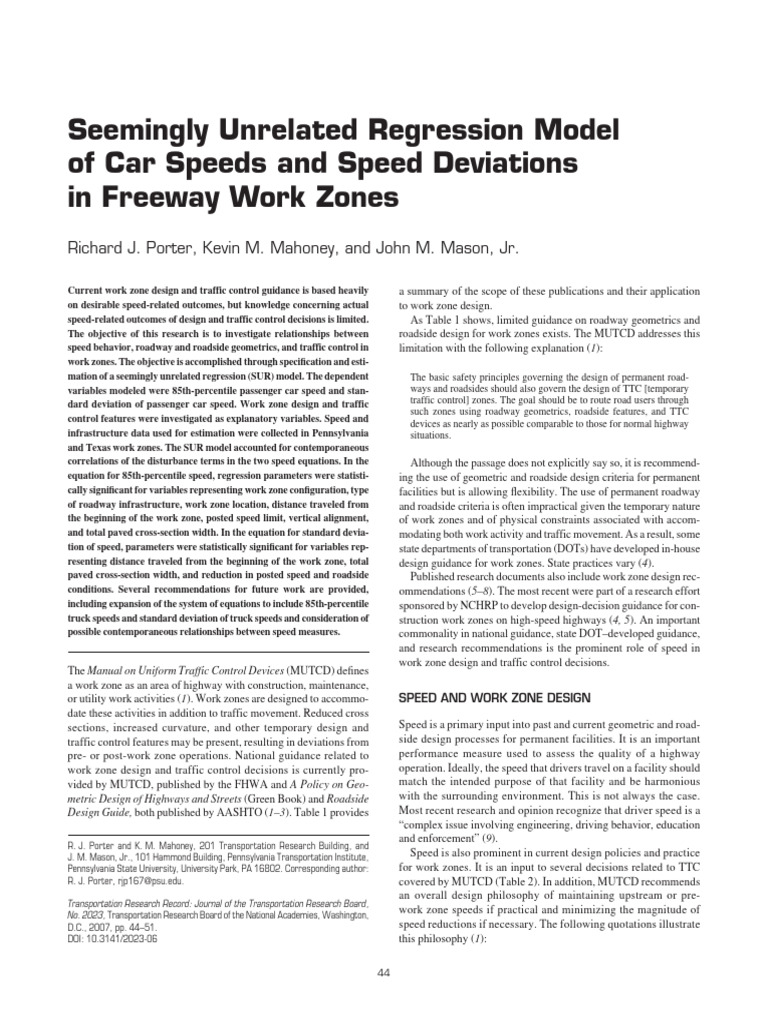 2007 Seemingly Unrelated Regression Model of Car Speeds and Speed ...