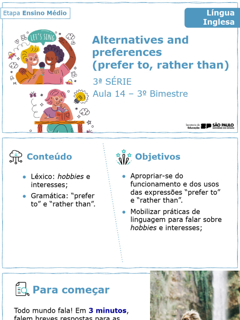 Alternative Preferences Prefer and Rather To 3bim 3serie | PDF