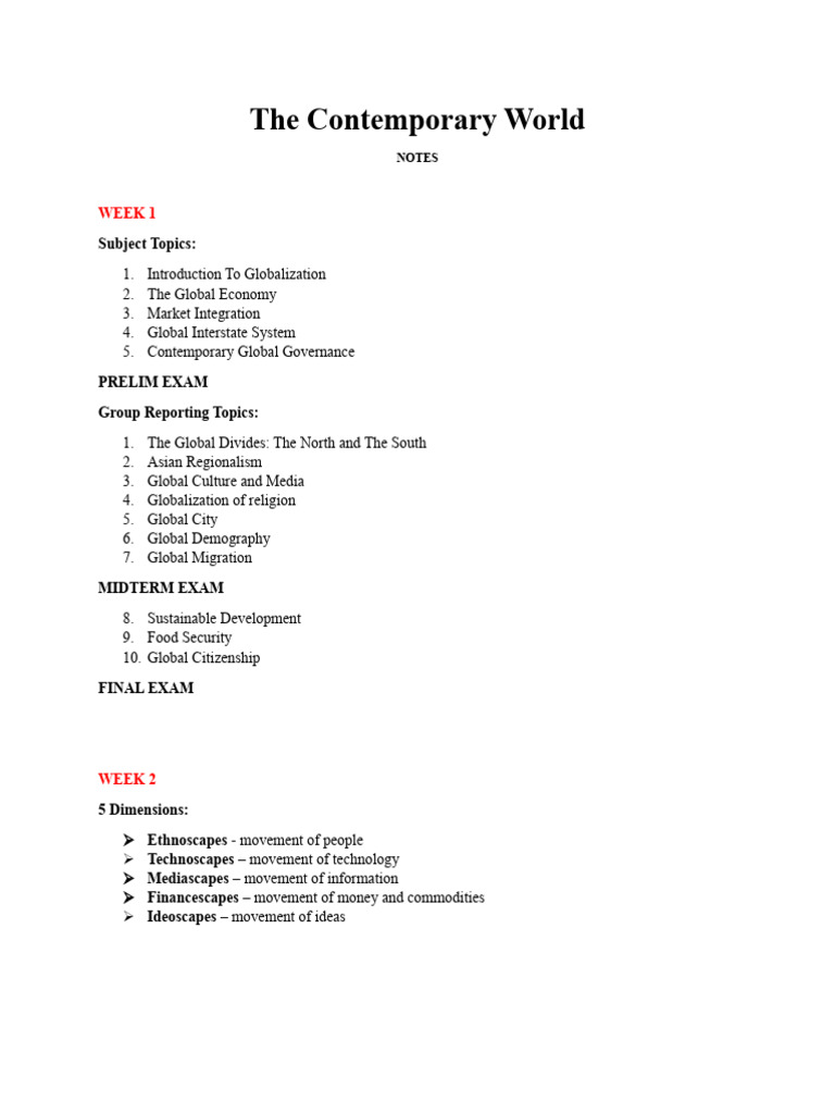 The Contemporary World - Notes | PDF | Globalization | Money
