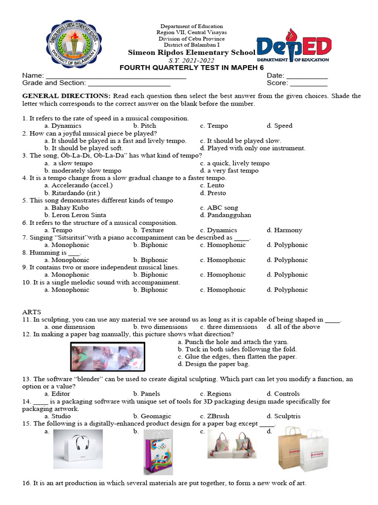 PT - MAPEH 6 - Q4 Tos | PDF | Tempo | Over The Counter Drug