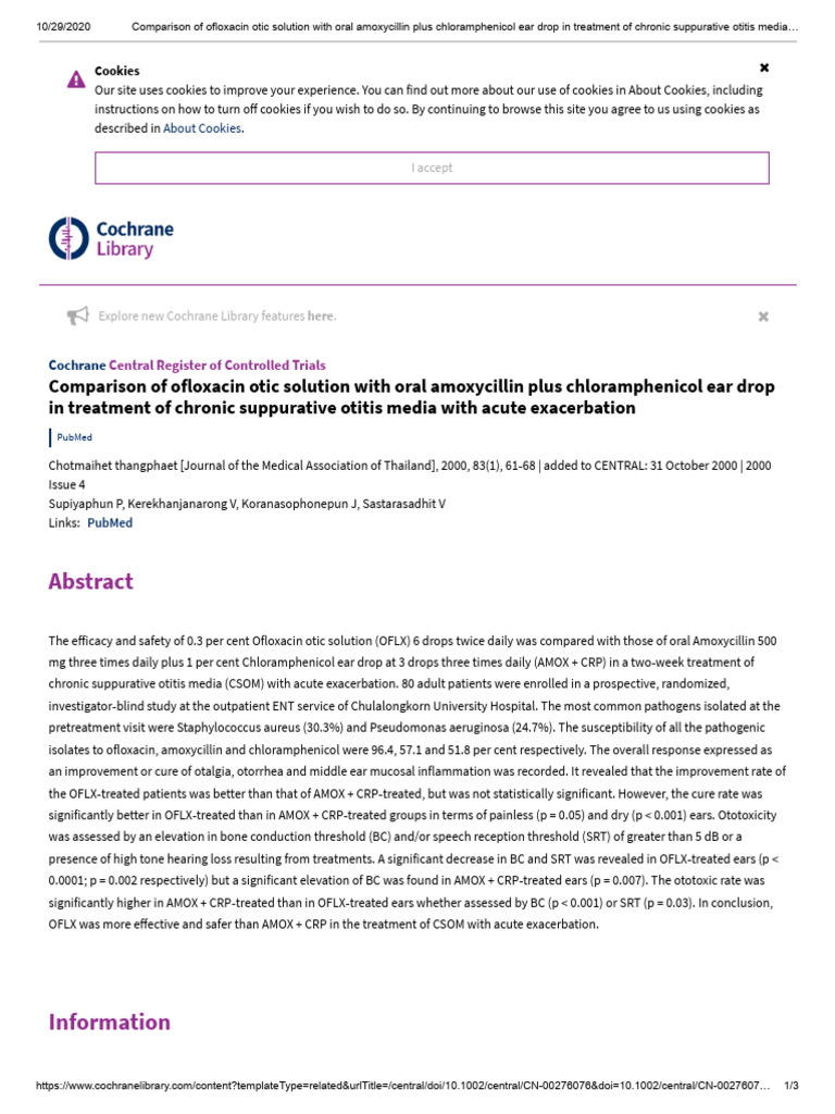 Comparison of Ofloxacin Otic Solution With Oral Amoxycillin Plus ...