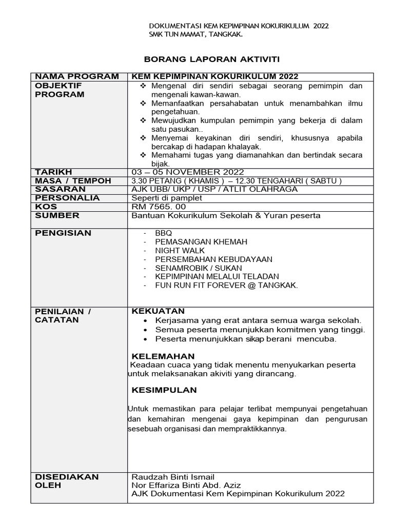Borang Laporan Dokumentasi | PDF