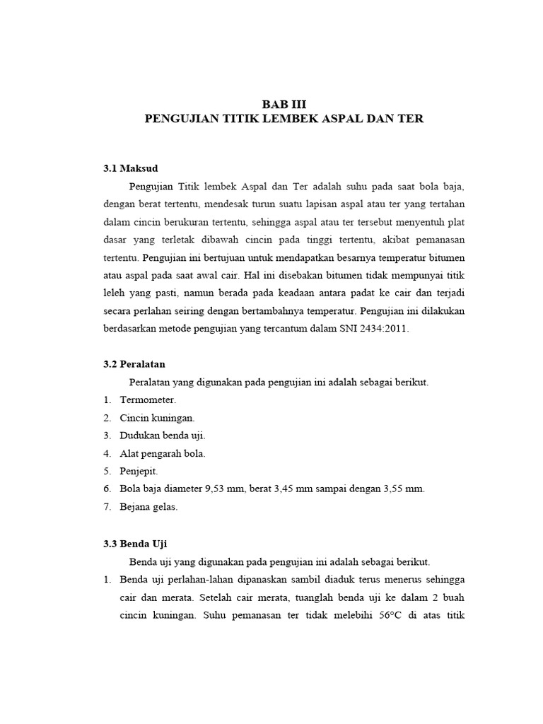 Bab Iii Pengujian Titik Lembek Aspal Dan Ter | PDF