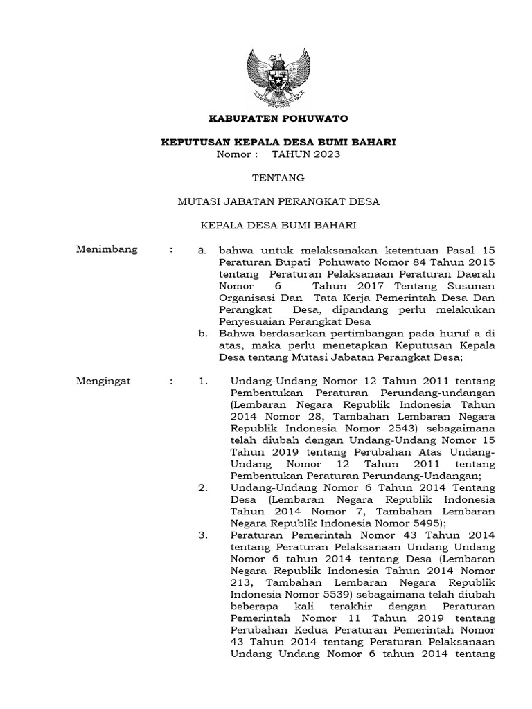 Contoh SK Mutasi Perangkat (SOTK) | PDF