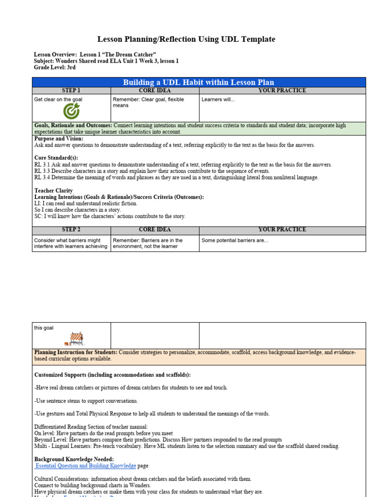 Portzline Udl Lesson Planning Template 5 | PDF | Learning | Vocabulary