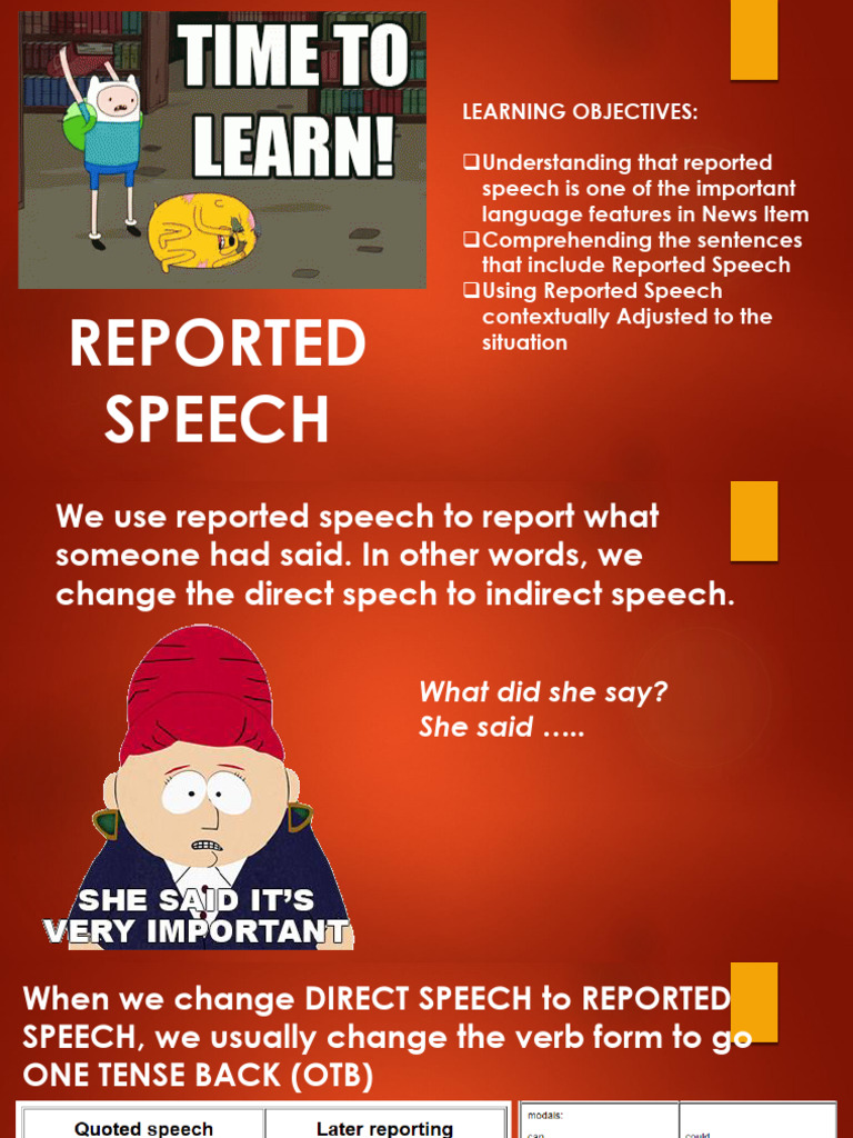 Reported Speech Slides For E Learning Pdf1661738385 | PDF | Verb | Question