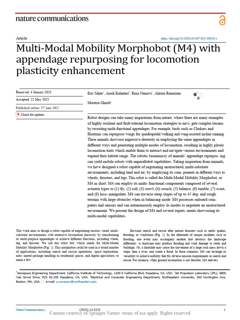 Multi-Modal Mobility Morphobot M4 With Appendage R | PDF | Robotics | Animal Locomotion