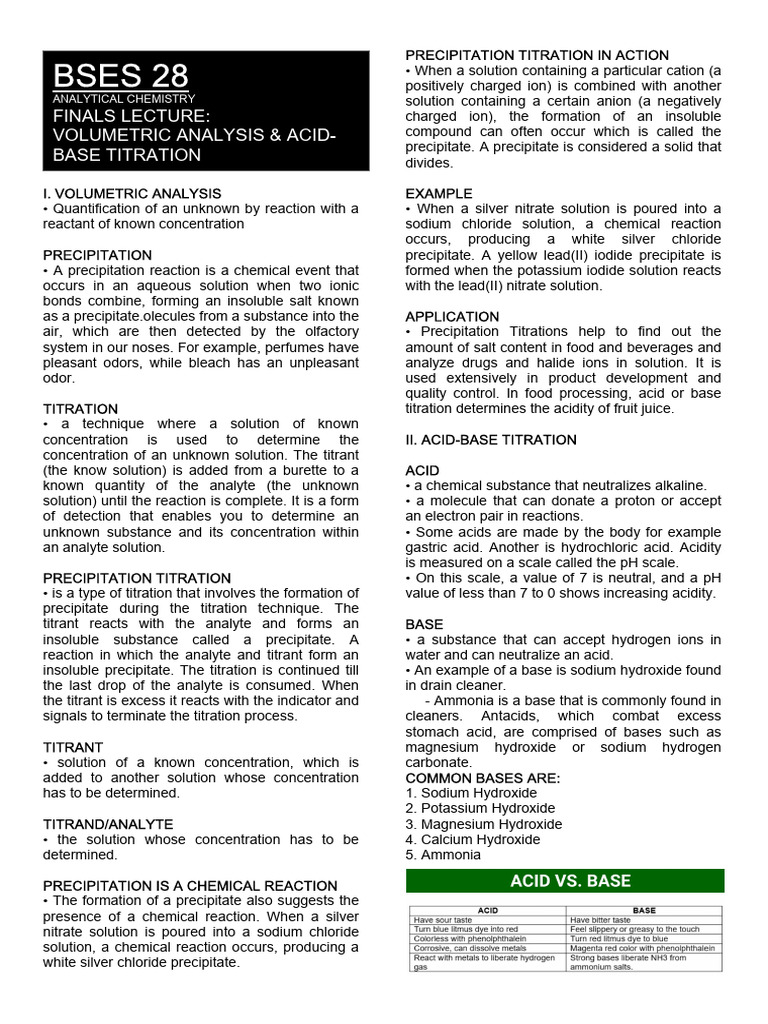 Volumetric & Acid-Base Titration Guide | PDF | Atoms | Chemical Elements