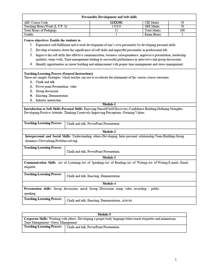 Personality Development & Soft Skills | PDF