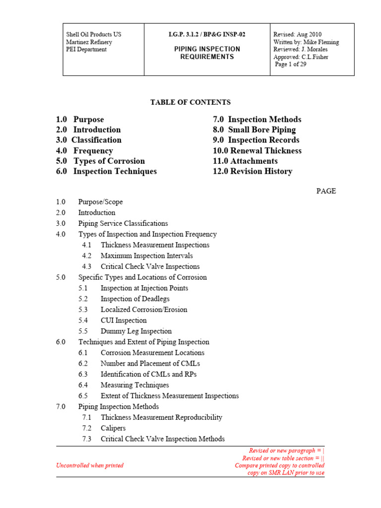 Piping Inspection Requirements Guide | PDF