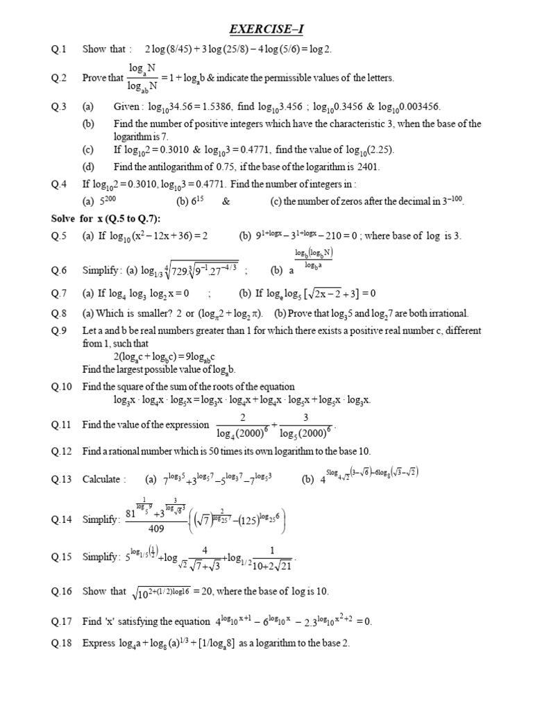 Log Assignment Pdf Logarithm Numbers