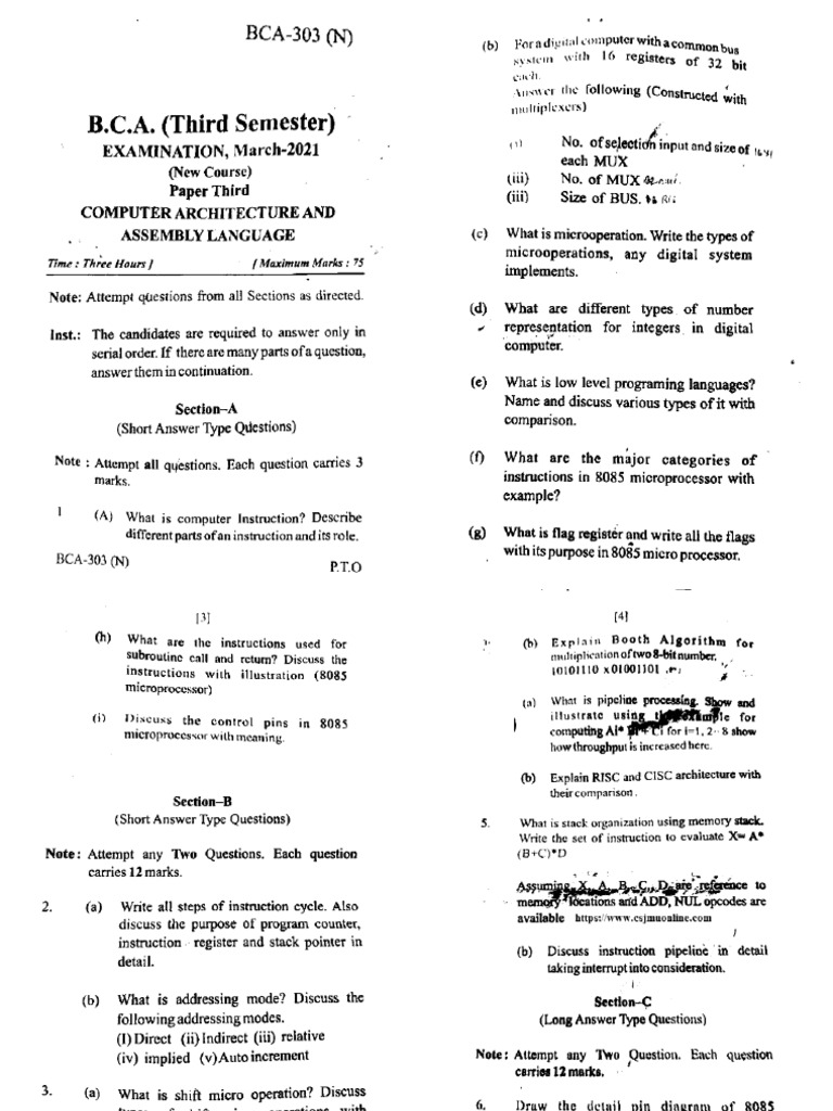 Bca 3 Sem Computer Architecture and Assembly Language Bca 303 N Mar 2021 | PDF