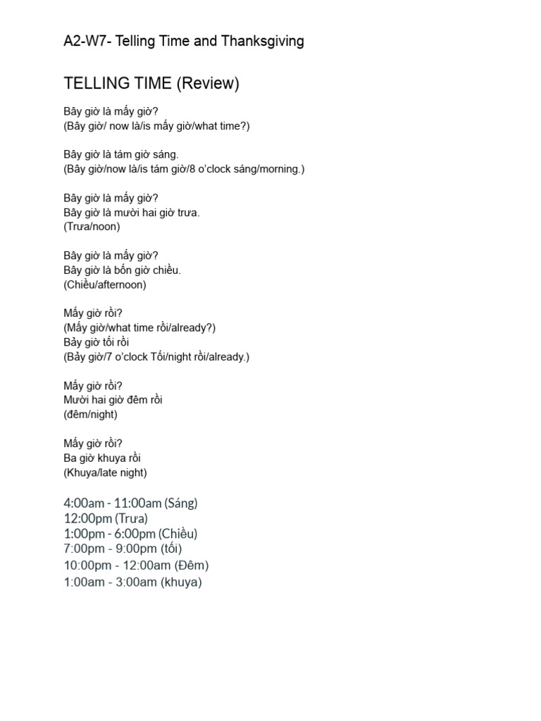 A2-W7 - Telling Time and Thanksgiving | PDF