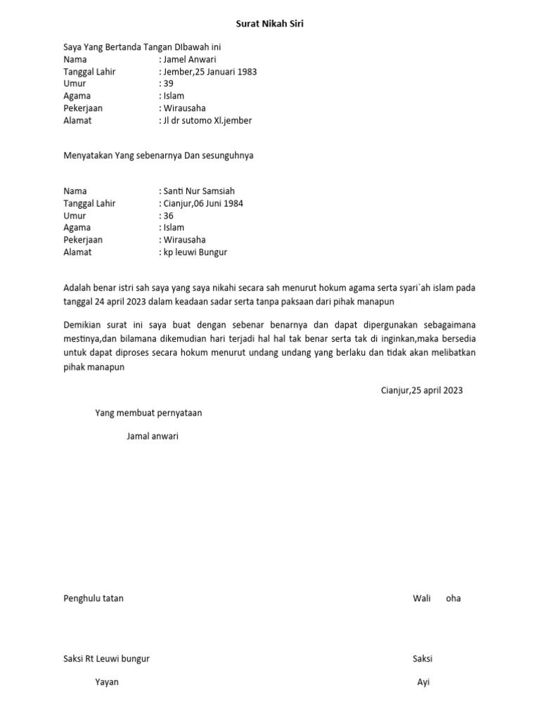 Surat Nikah Siri | PDF