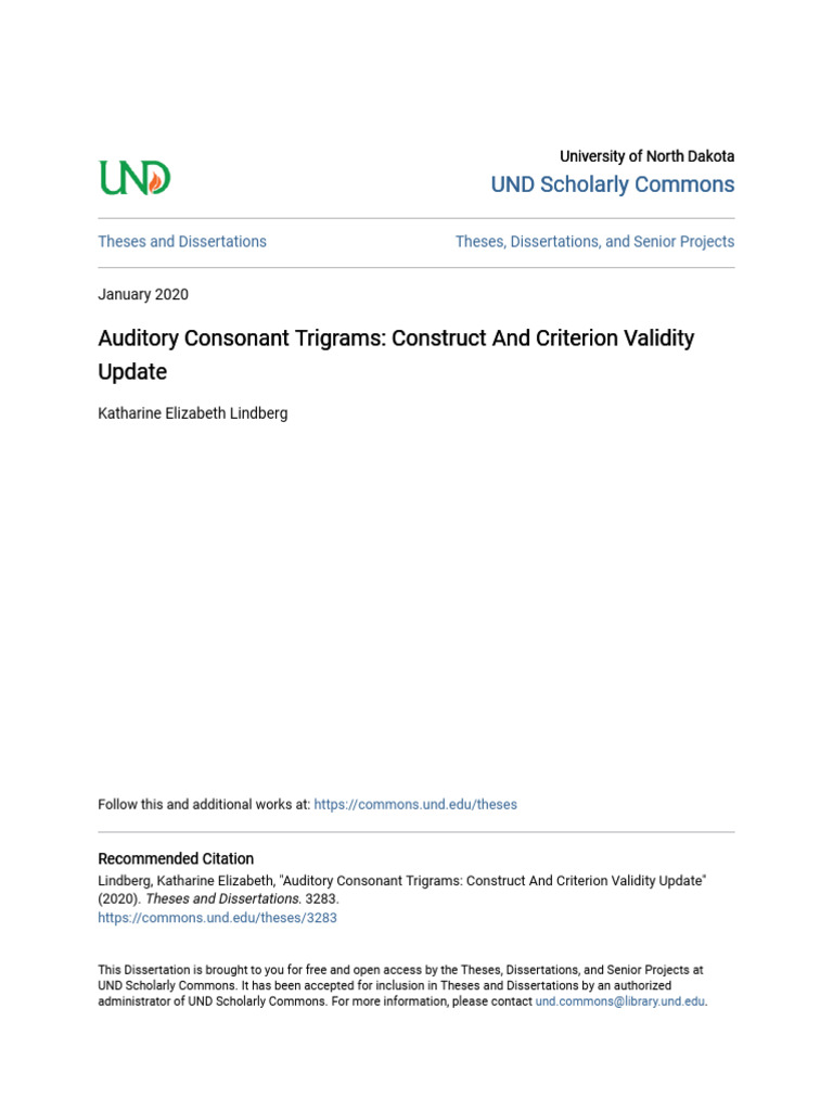 Auditory Consonant Trigrams: Construct and Criterion Validity UpdateUpdate | PDF | Wechsler ...