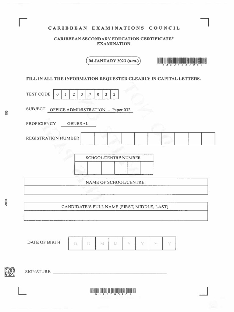 Office Administration Paper 032 Jan 2023 Csec | PDF