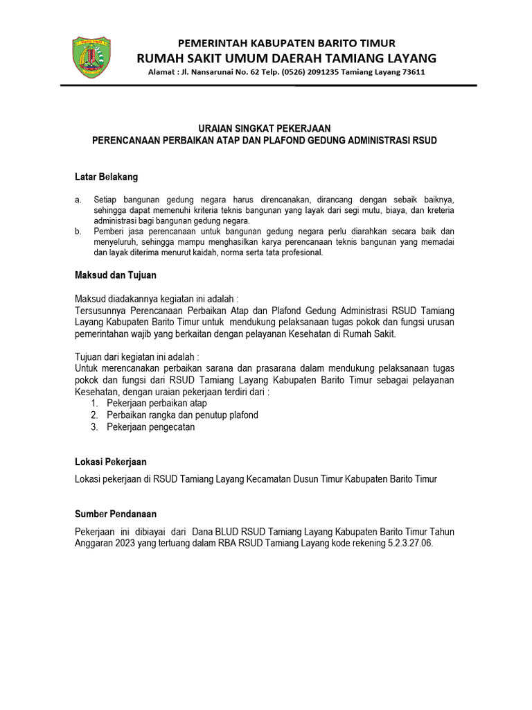 Uraian Singkat Perencanaan Rehab Atap | PDF