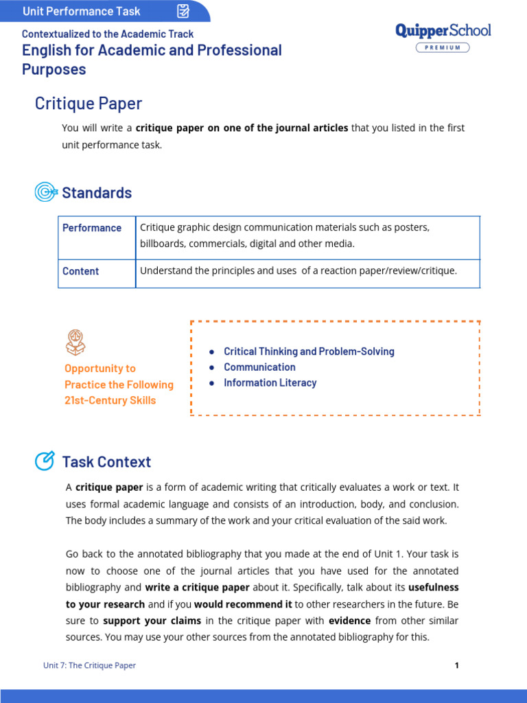 Academic Critique Writing Guide | PDF | Critical Thinking | Bibliography