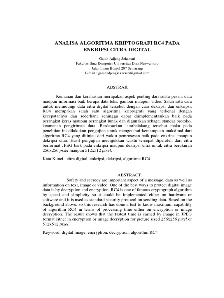 Analisa Algoritma Kriptografi RC4 Pada Enkripsi Citra Digital | PDF