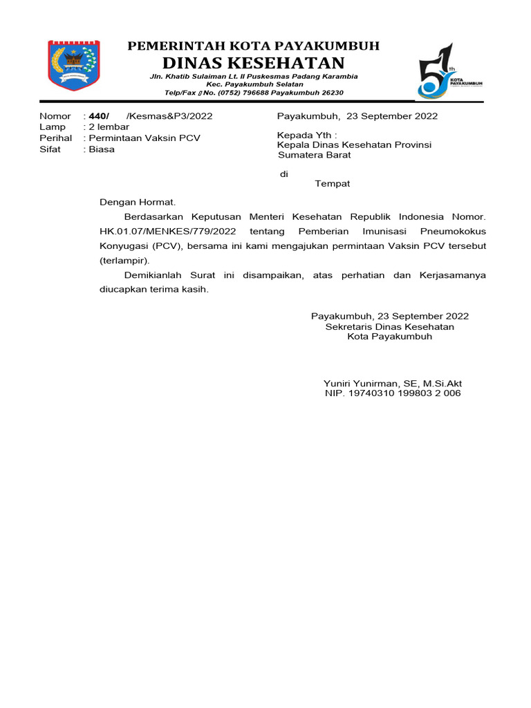 surat permintaan vaksin PCV | PDF