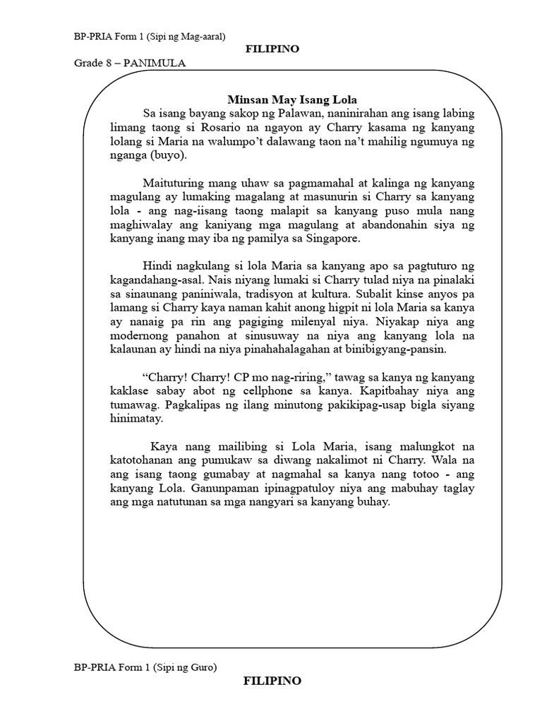 BP Grade 8 Filipino LUNSARAN Pre | PDF