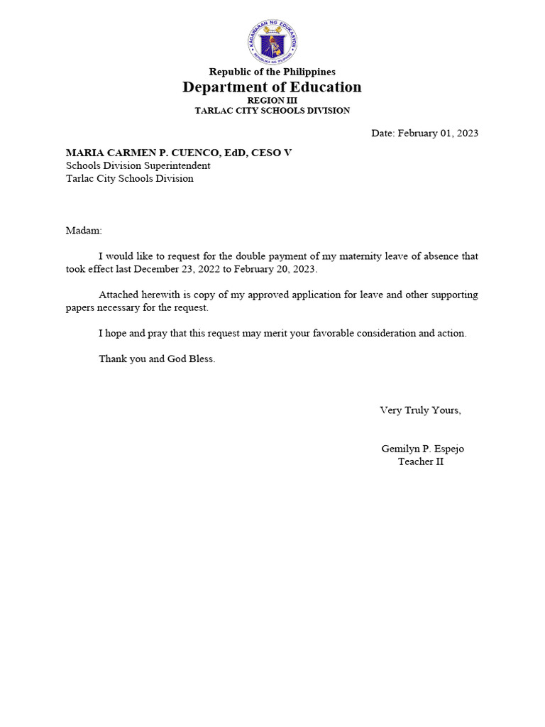 Request for Double Pay Maternity Leave | PDF