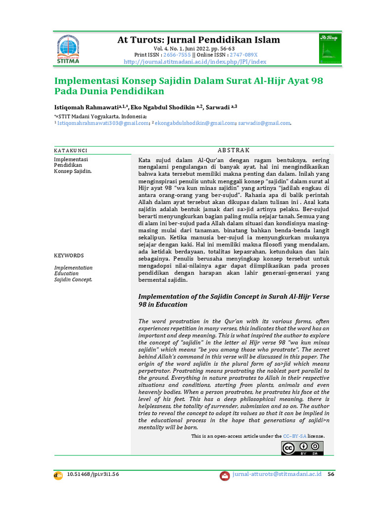 Implementasi Konsep Sajidin Dalam Surat Al-Hijr Ayat 98 Pada Dunia ...