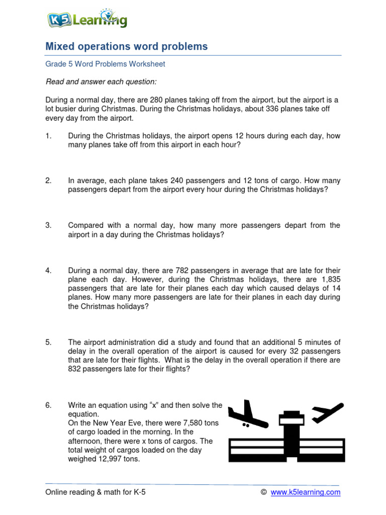 Grade 5 Word Problems Mixed Operations A | PDF | Aviation