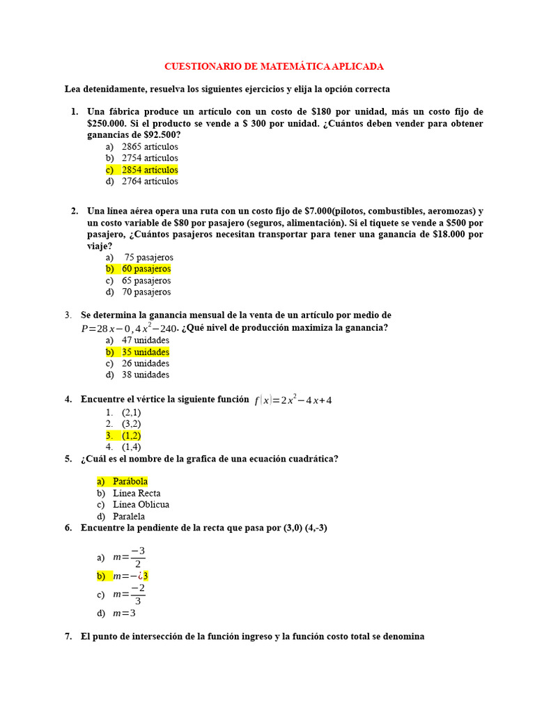 Banco de Preguntas Matematica Aplicada | PDF | Análisis matemático | Conceptos matemáticos