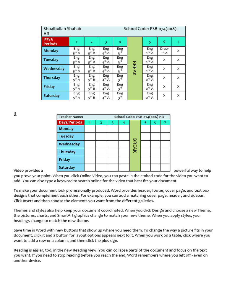 Teacher Time Table For School College or Universities | PDF | Software ...