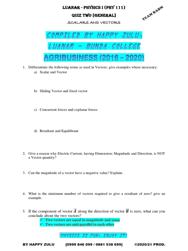 PHY 111 - Topic - 2 - 2020-2021 Final Q | PDF | Euclidean Vector | Velocity
