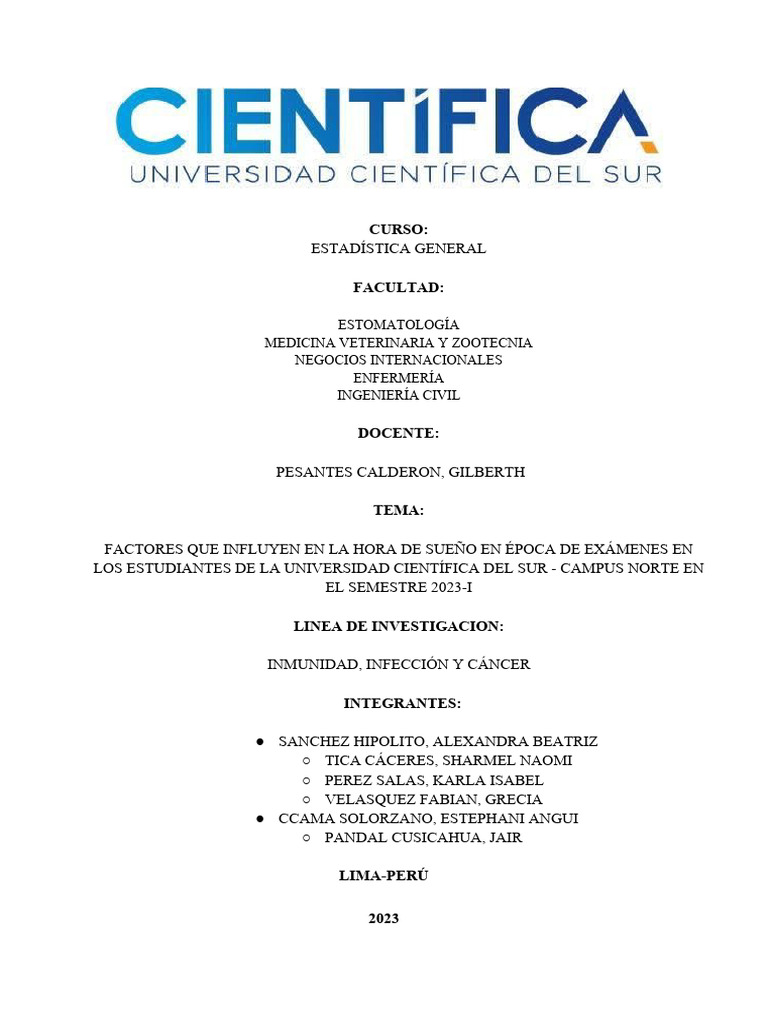 Avance 3 - Estadística | PDF | Muestreo (Estadísticas) | Dormir