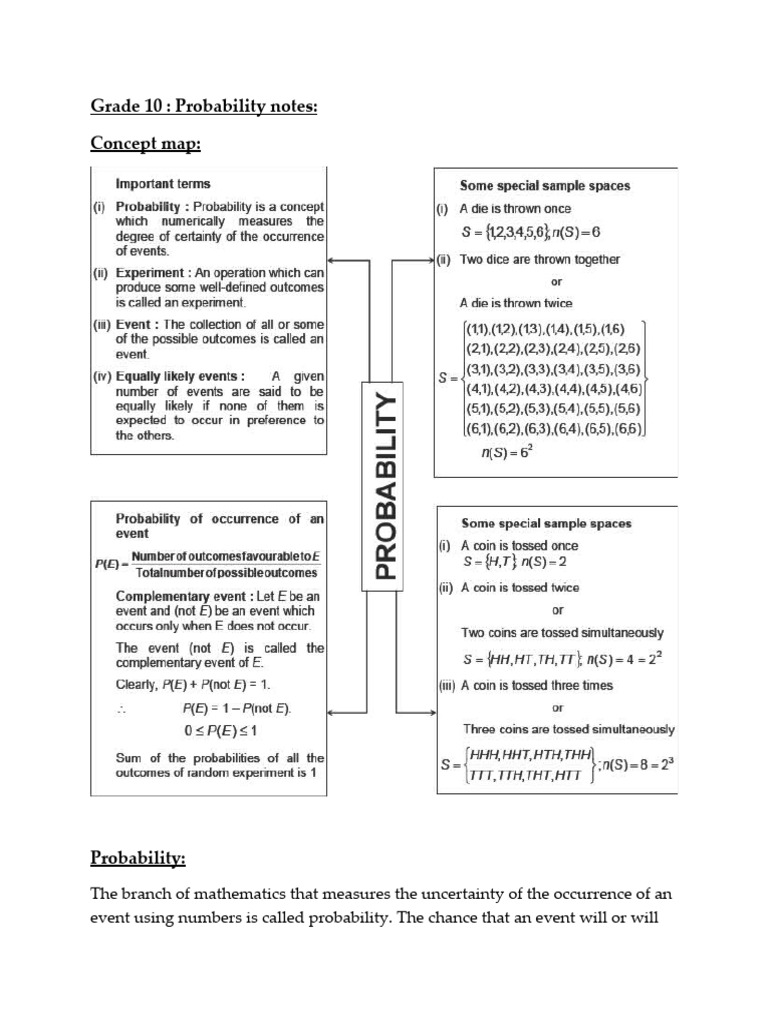 Grade 10 - Probability | PDF | Probability | Odds