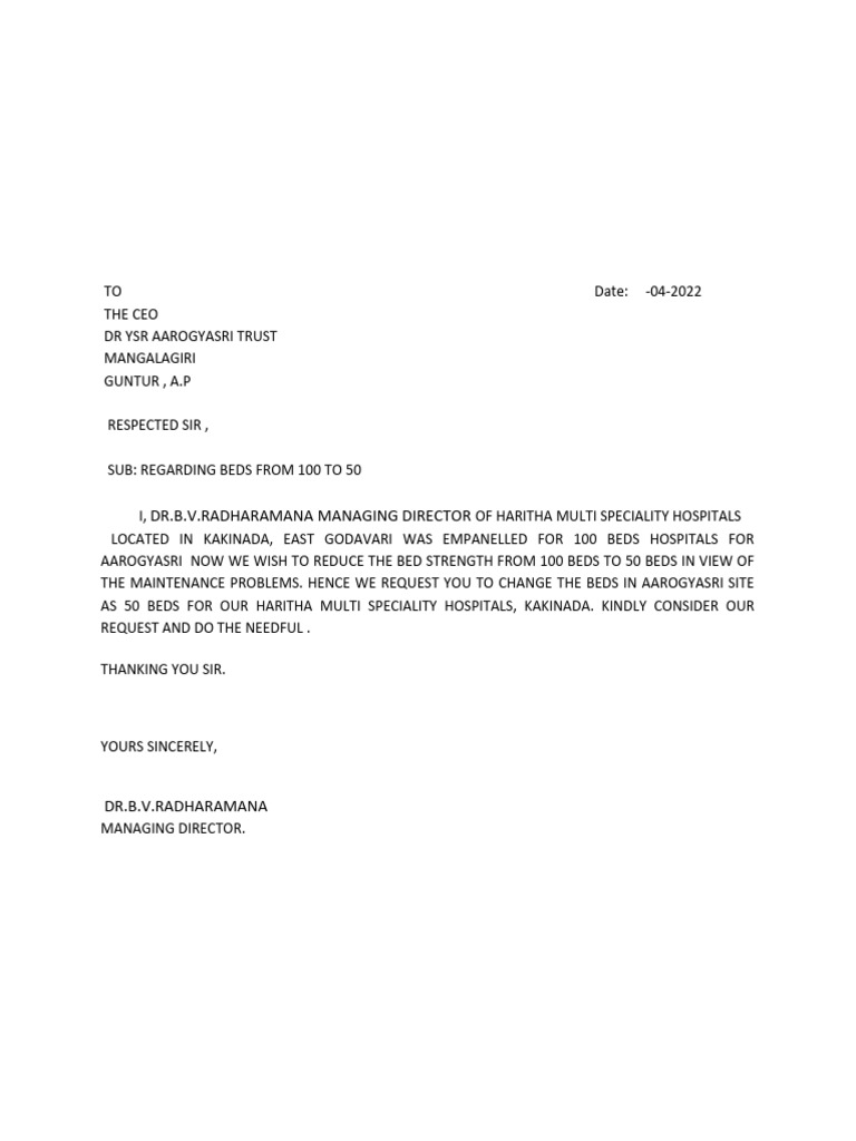 Beds Reducing Letter 100 - 50 | PDF | Hospital | Health Sciences