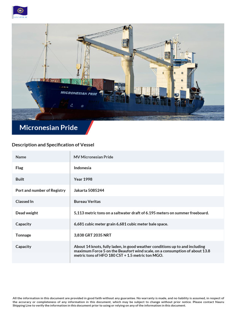 MV Micronesian Pride Specs | PDF