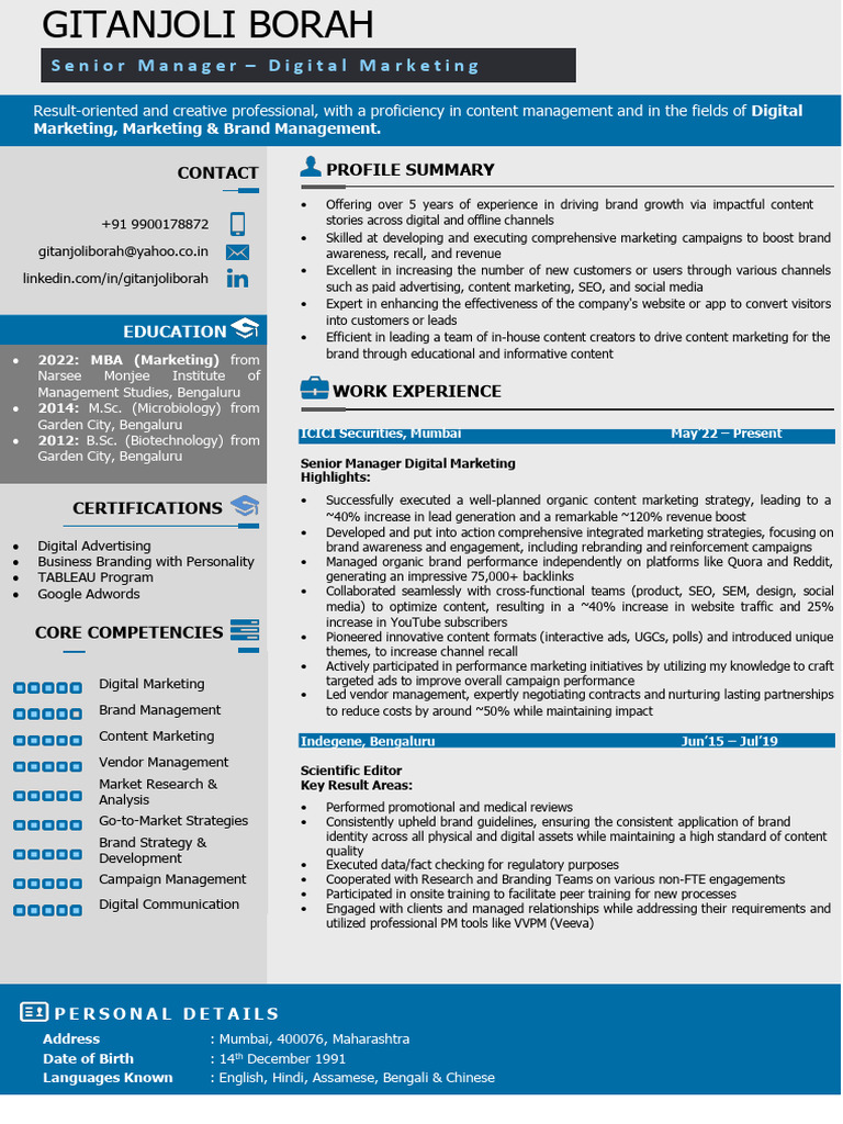 Gitanjoli Borah-CV | PDF | Brand | Digital Marketing