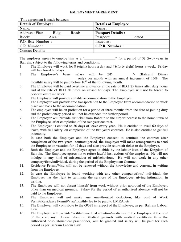 Work Contract Template1 | PDF | Employment | Overtime