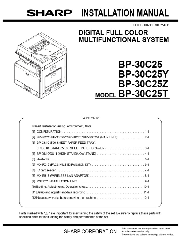 Sharp BP30C25 - Installation Manual | PDF | Fax | Ac Power Plugs And ...