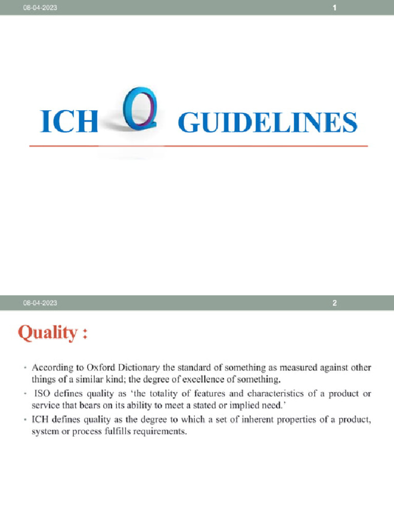 ICH Quality Guidelines Summary | PDF