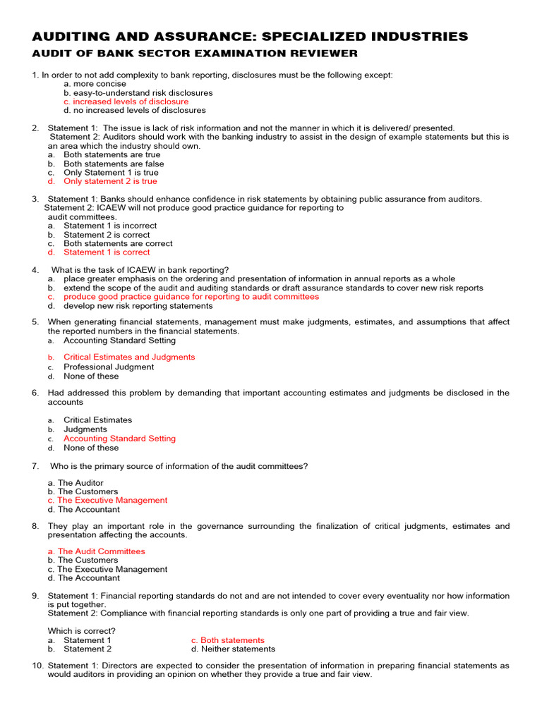 Auditing and Assurance: Specialized Industries - Bank Sector ...