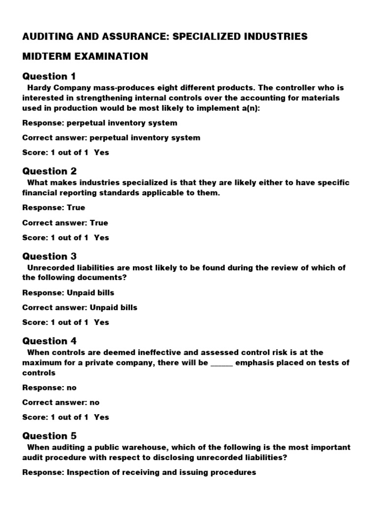 Auditing and Assurance: Specialized Industries - Midterm Examination | PDF | Audit | Expense