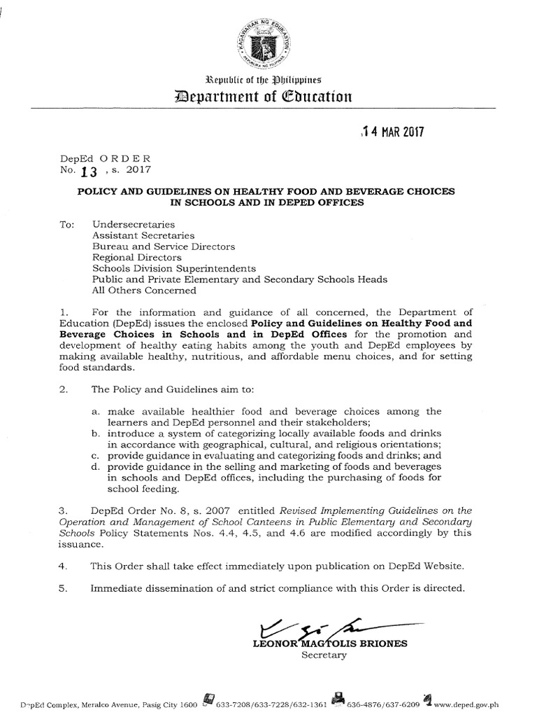 DepEd Order No.13 S. 2017 | PDF