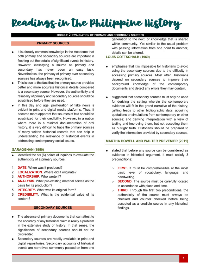 Module 2 - Evaluation of Primary and Secondary Sources | PDF | Primary ...